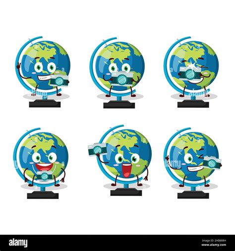 Photographer Profession Emoticon With Globe Ball Cartoon Character