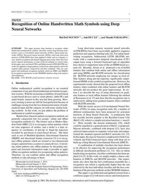 Pdf Recognition Of Online Handwritten Math Symbols Using Deep Neural Networks