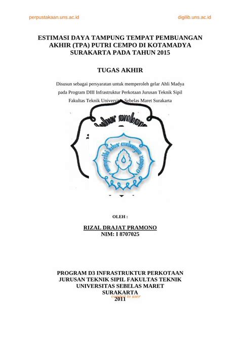 Pdf Estimasi Daya Tampung Tempat Pembuangan Akhir Tpa Putri Cempo