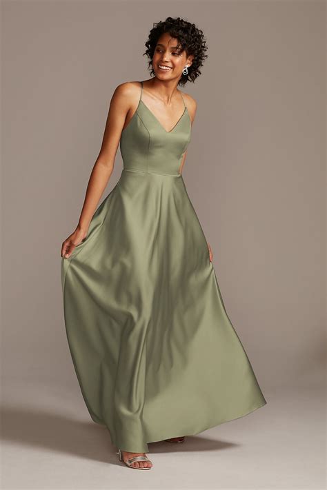 Spaghetti Strap Satin A Line Bridesmaid Dress Davids Bridal