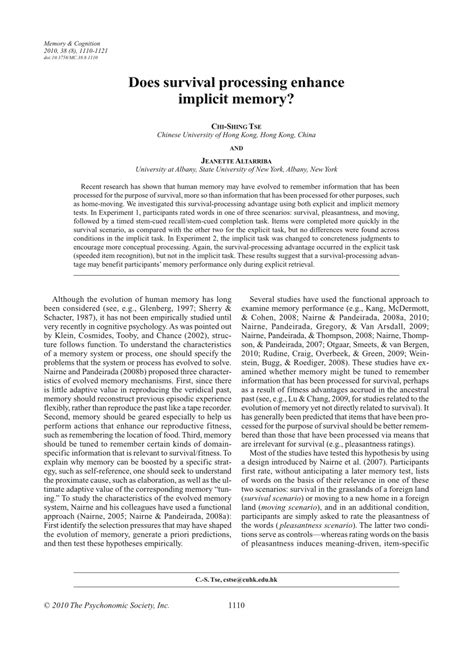 Pdf Does Survival Processing Enhance Implicit Memory