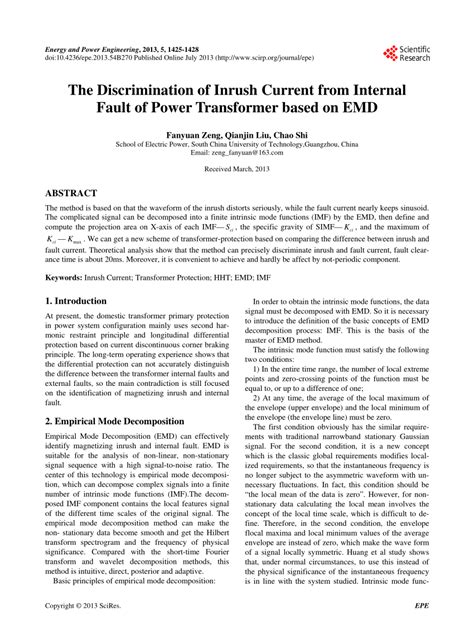 Pdf The Discrimination Of Inrush Current From Internal Fault Of Power Transformer Based On Emd