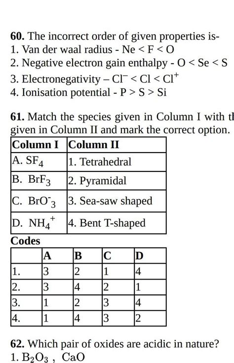 Match The Species Given In Column I With Th Given In Column Ii And Mark T