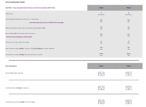 Solved Post Lab Report Form Lab Data If You Only Performed