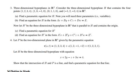 Solved Three Dimensional Hyperplanes In R4 Consider The