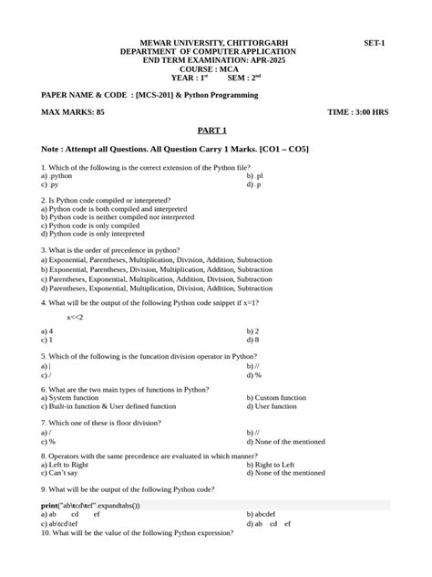 Mca 2nd Sem Paper Python Pdf Python Programming Language Control Flow