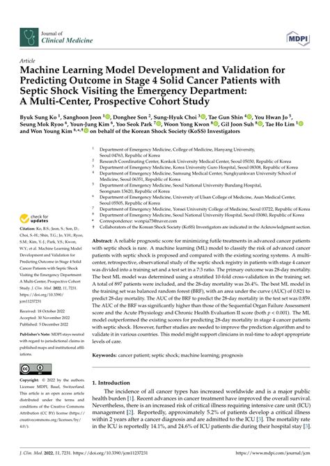 Pdf Machine Learning Model Development And Validation For Predicting Outcome In Stage 4 Solid