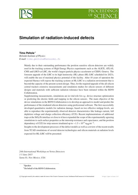 Pdf Simulation Of Radiation Induced Defects