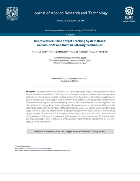 Pdf Improved Real Time Target Tracking System Based On Cam Shift And Kalman Filtering Techniques