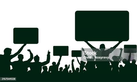 명랑한 군중을 배경으로 현수막을 들고 있는 사람들 실루엣 청중 동요 벡터 일러스트 레이 션 Referendum에 대한 스톡 벡터 아트 및 기타 이미지 Istock