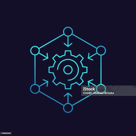 통합 프로세스 톱니바퀴와 화살표가 있는 기술 아이콘 선형 아이콘에 대한 스톡 벡터 아트 및 기타 이미지 아이콘 합류 연결 Istock