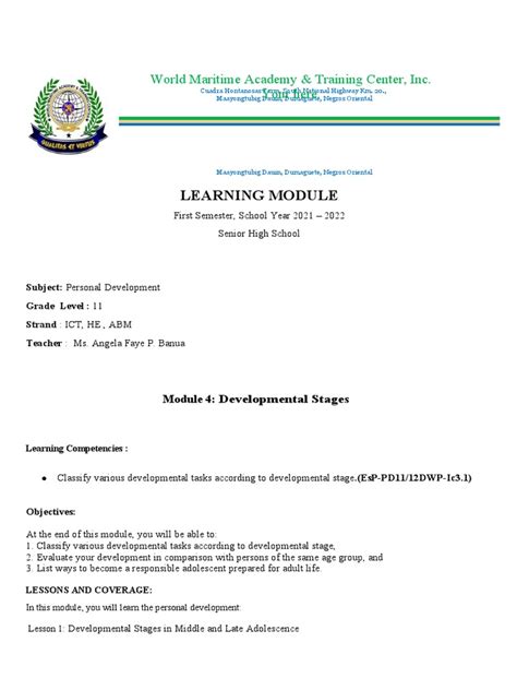 Personal Development Module 4 Pdf Developmental Psychology Cognitive Science