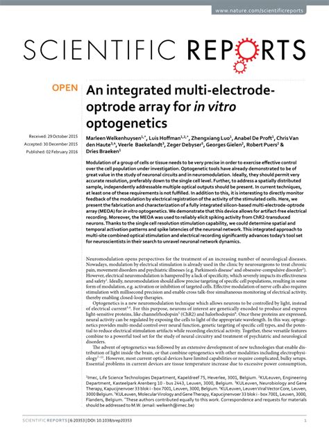 PDF An Integrated Multi Electrode Optrode Array For In Vitro Optogenetics