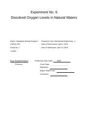 Dissolved Oxygen Levels Docx Experiment No Dissolved Oxygen Levels In Natural Waters Name