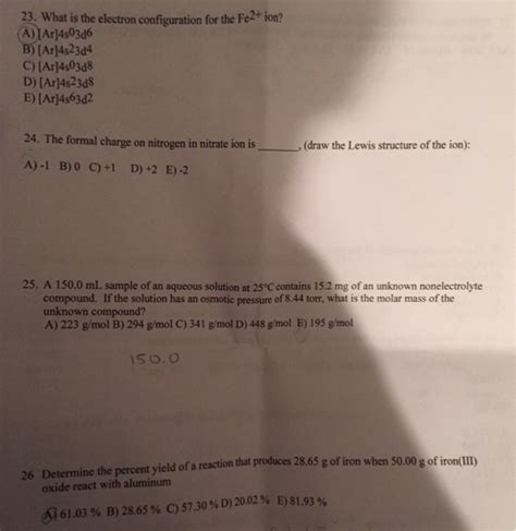Solved What Is The Electron Configuration For The Fe 2 Ion Chegg Com
