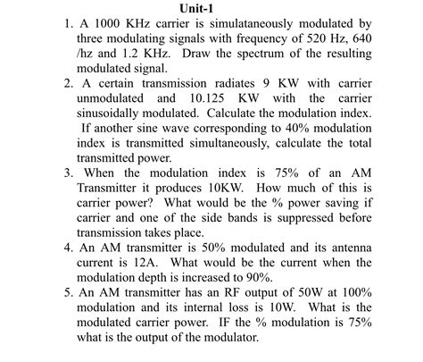 Solved Unit 1a 1000khz ﻿carrier Is Simulataneously Modulated
