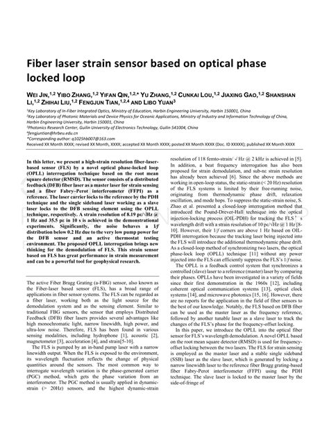 Pdf Fiber Laser Strain Sensor Based On Optical Phase Locked Loop