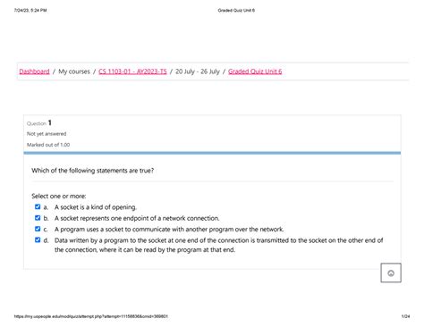 Graded Quiz Unit 6 Question 1 Not Yet Answered Marked Out Of 1 Which