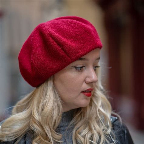 Raspberry Beret Hat Etsy