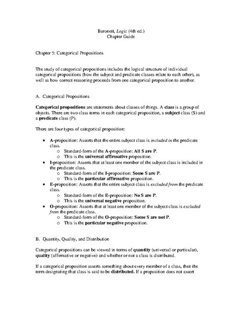 Chapter Notes Baronett Logic Th Ed Chapter Guide Chapter Categorical Propositions