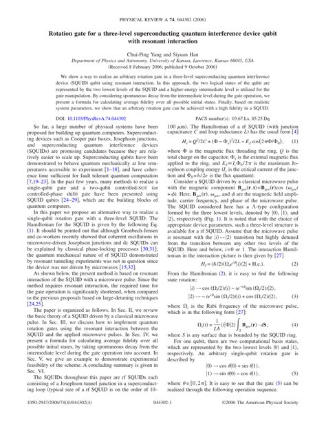 Pdf Rotation Gate For A Three Level Superconducting Quantum Interference Device Qubit With