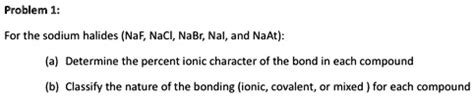 SOLVED Problem For The Sodium Halides NaF NaCl NaBr NaI And NaAt A Determine The