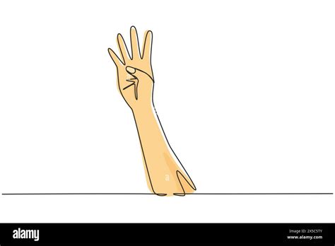 single continuous line drawing hand count number four learn to count
