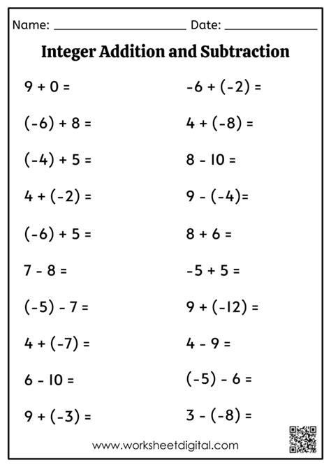 Integer Addition And Subtraction Worksheet Digital Teacher Made