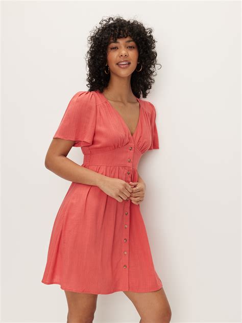 Emily Button Through Mini Dress Dotti Online