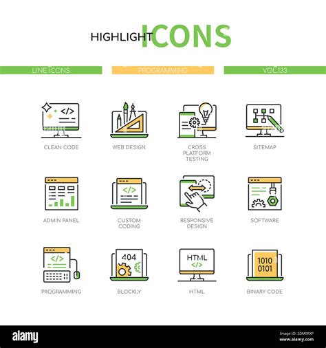 Programming Modern Line Design Style Icons Set Coding And Website