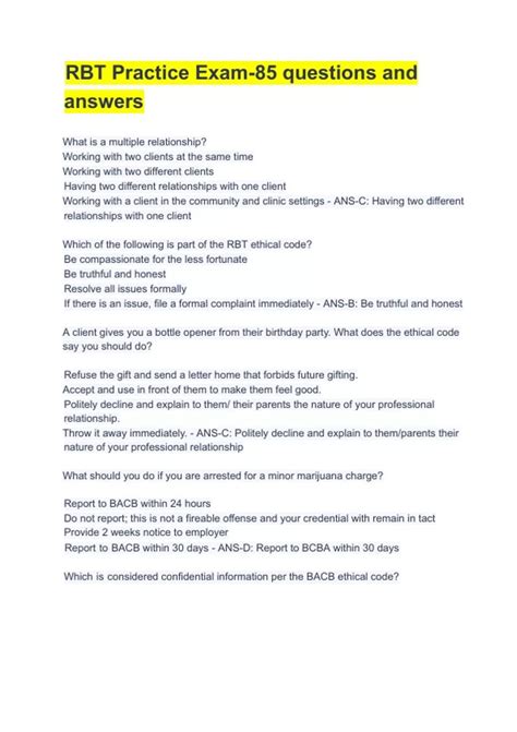 Rbt Practice Exam 85 Questions And Answers 2024 A Rated Exit V1 Complete Questions And