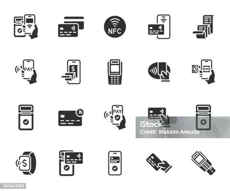 비접촉식 지불 플랫 아이콘의 벡터 집합입니다 아이콘 단말기 결제 영수증 신용 카드 Nfc 무현금 결제 전자 영수증 등이 포함되어