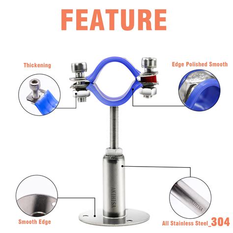 2 Pcs 304 Stainless Steel Pipe Supports Wall Mount