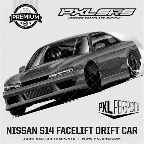 Nisan S14 Silvia Facelift Drift Car Premium Perspective 100 Vector Template Pixelsaurus