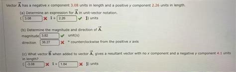 Solved Vector A Has A Negative X Component Units In Chegg Com