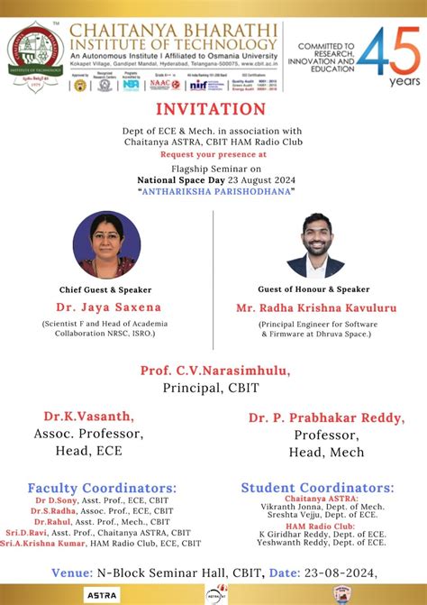 Vasanth Kishorebabu On Linkedin Nationalspaceday2024 Cbit Astra