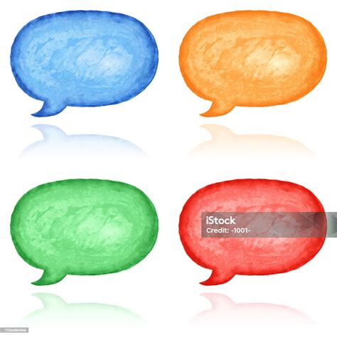 수채화 물감 페인트 텍스처와 반사 흰색 배경에 고립 된 타원 연설 거품 기호입니다 Brand Name Online Messaging Platform에 대한 스톡 벡터 아트