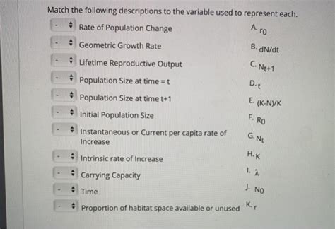 Solved Match The Following Descriptions To The Variable Used