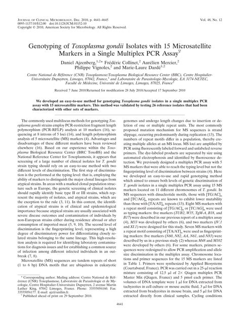 Pdf Genotyping Of Toxoplasma Gondii Isolates With 15 Microsatellite Markers In A Single