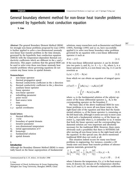 Pdf General Bem For Non Linear Heat Transfer Problems Governed By Hyperbolic Heat Conduction