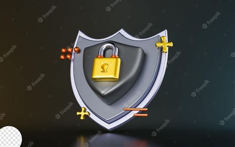 Premium Psd Security Shield Padlock Sign On Dark Background 3d Render