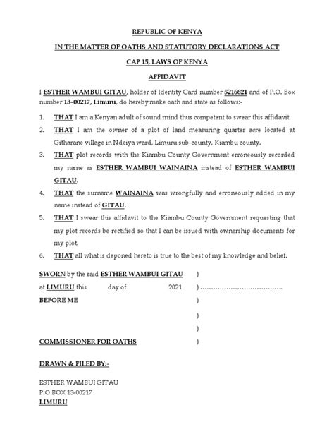 Affidavit Esther Wambui Gitau Pdf Pdf