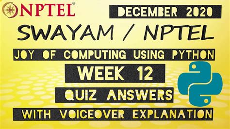 2020 Swayam The Joy Of Computing Using Python Week 12 Quiz Answers Wexplanation Youtube