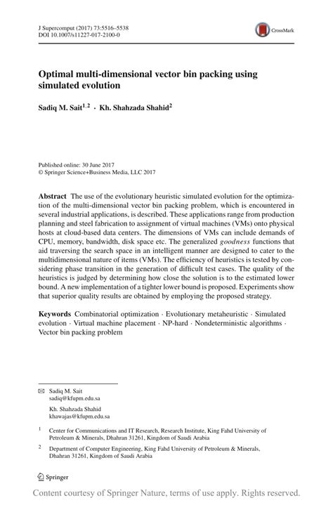 Optimal Multi Dimensional Vector Bin Packing Using Simulated Evolution