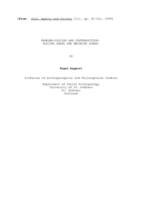 Pdf Problem Solving And Contradiction Playing Darts And Becoming Human