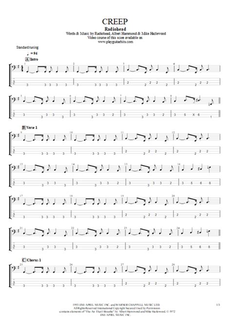 Creep Tab By Radiohead Guitar Pro Bass Mysongbook