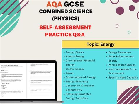 Aqa Gcse Physics Topic Energy Self Assessment Revision Questions [for 2023 Exam Onwards