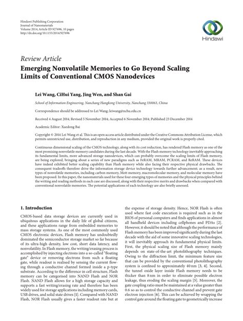 Pdf Emerging Nonvolatile Memories To Go Beyond Scaling Limits Of Conventional Cmos Nanodevices