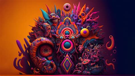 Abstract Colorful Fluorescent Neon Psychedelic Background Neural