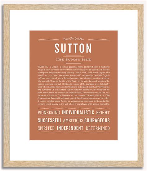 Sutton Female Name Art Print Terra Cotta 8x10 In Maple Frame
